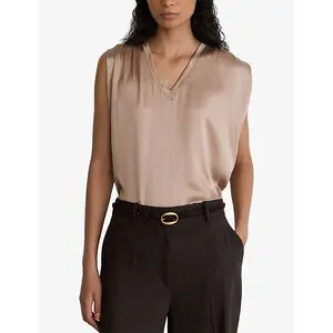 REISS V-neck Sleeveless Silk-blend Top - Taupe Neutral