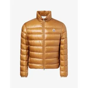 Moncler Padded Jacket With Logo Badge - Mustard