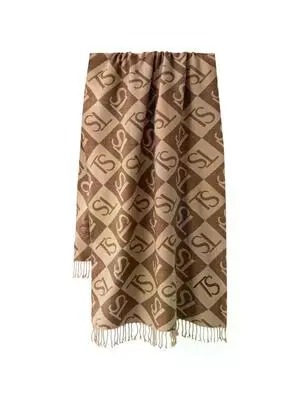 TWINSET Monogram-pattern Fringed Scarf - Brown