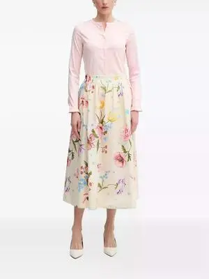 OUI Floral Print Pleated Midi Skirt