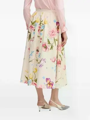 OUI Floral Print Pleated Midi Skirt