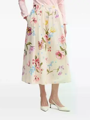 OUI Floral Print Pleated Midi Skirt - Neutrals