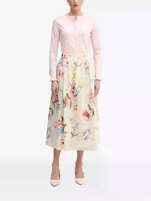 OUI Floral Print Pleated Midi Skirt