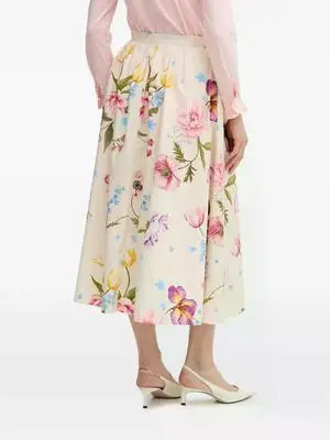 OUI Floral Print Pleated Midi Skirt