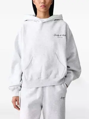 SPORTY & RICH Logo-print Pouch-pocket Hoodie - Grey
