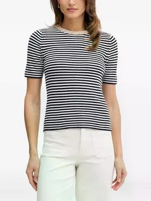 OUI Striped Embellished-neck T-shirt