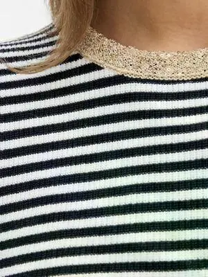 OUI Striped Embellished-neck T-shirt