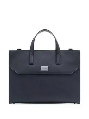 Emporio Armani Logo-plaque Leather Briefcase Bag - Black