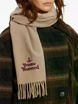 VIVIENNE WESTWOOD Logo-embroidered Fringed Scarf