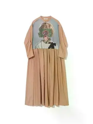 Undercover Graphic Print Gathered Dress