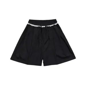 ALAS Name Silk-cotton Blend Pleated Shorts With Lace Trim - Black
