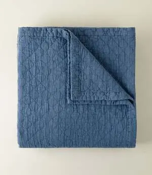 PEACOCK ALLEY Heritage Stonewashed Linen Coverlet Navy