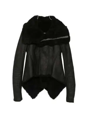 Rick Owens Asymmetrical Hem Foldable High-neck Lamb Leather Jacket With Front Zip
