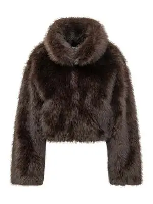 ROTATE BY BIRGER CHRISTENSEN Faux Fur Cropped Jacket With Stand Collar