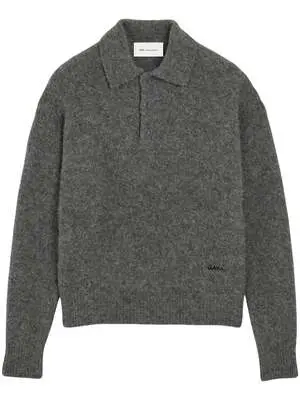 AMI Paris Alpaca-wool Blend Polo Shirt - Grey