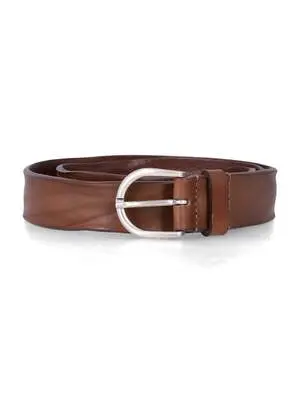MANCINI 1979 Leather Belt With Oval Buckle - Fango