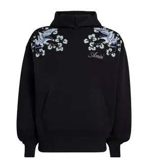 Amiri Cotton Floral-embroidered Hoodie - Black