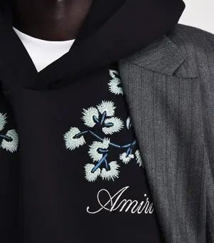 Amiri Cotton Hoodie With Floral Embroidery - Black