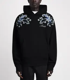 Amiri Cotton Hoodie With Floral Embroidery - Black