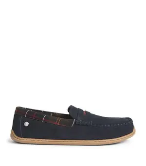Barbour Suede Albert Slippers - Navy