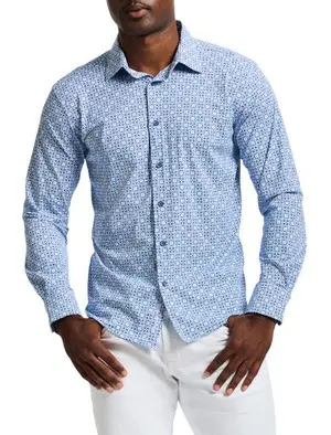 Robert Graham Big & Tall Caspian Geometric Stretch Sport Shirt - Blue