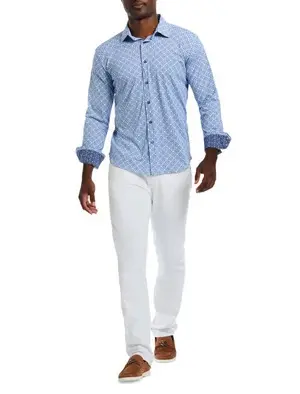 Robert Graham Big & Tall Caspian Geometric Stretch Sport Shirt - Blue