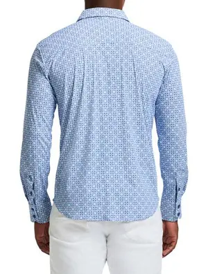 Robert Graham Big & Tall Caspian Geometric Stretch Sport Shirt - Blue
