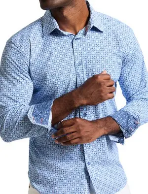 Robert Graham Big & Tall Caspian Geometric Stretch Sport Shirt - Blue