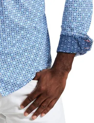 Robert Graham Big & Tall Caspian Geometric Stretch Sport Shirt - Blue