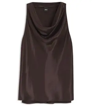 BOSS Sleeveless Cowl Neck Satin Blouse - Brown