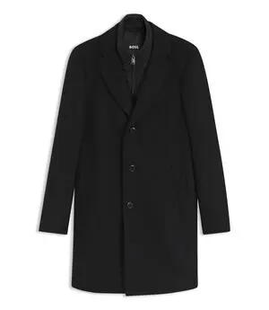 BOSS Wool-blend Coat With Zip-up Inner - Black