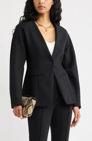 OPEN EDIT Muse Ponte Collarless Blazer - Black