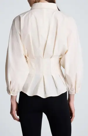 KENNETH COLE Pleated Button Front Shirt With Balloon Sleeves
