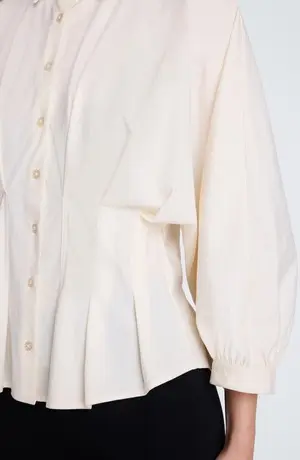 KENNETH COLE Pleated Button Front Shirt With Balloon Sleeves