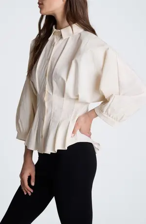 KENNETH COLE Pleated Button Front Shirt With Balloon Sleeves