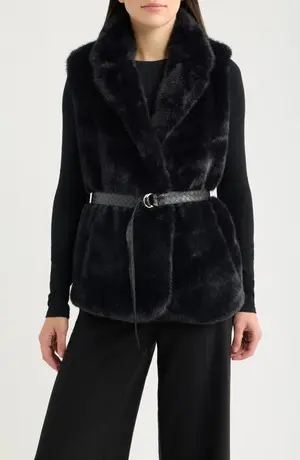 TAHARI ASL Tahari ASL Belted Faux Fur Vest Black
