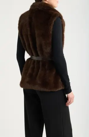TAHARI ASL Belted Faux Fur Vest - Espresso