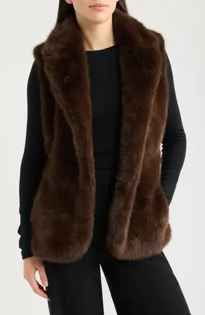 TAHARI ASL Belted Faux Fur Vest - Espresso