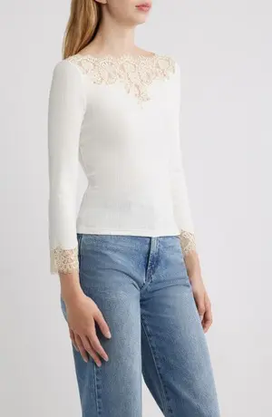 DÔEN Riana Lace Trim Ribbed T-shirt