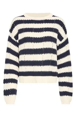 ICHI ICHI Befila Striped Pointelle Crewneck Sweater