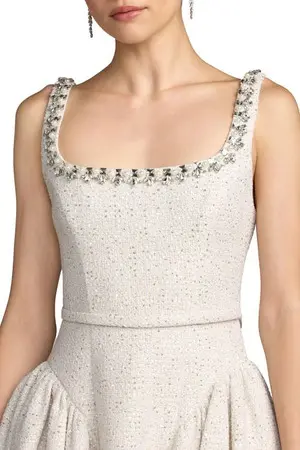 Mac Duggal Embellished Boucle A-line Mini Dress