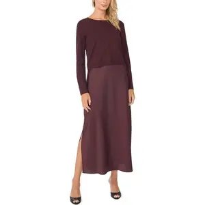 Vince Camuto Crewneck Mixed Media Dress With Slit