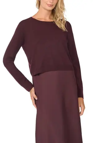 Vince Camuto Crewneck Mixed Media Dress With Slit