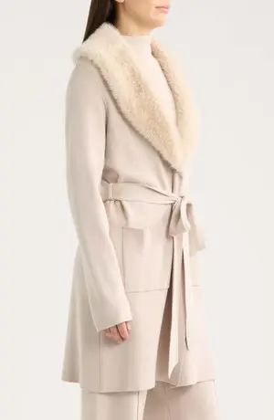 TAHARI ASL Faux Fur Collar Cardigan