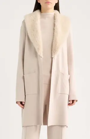 TAHARI ASL Faux Fur Collar Cardigan