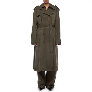 Helmut Lang Fluid Microsuede Trench Coat - Dark Moss