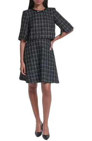 Karl Lagerfeld Paris Sequin Plaid Tweed Dress - Black/gold Multi
