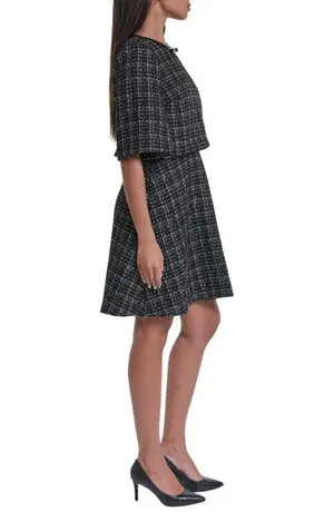 Karl Lagerfeld Paris Sequin Plaid Tweed Dress