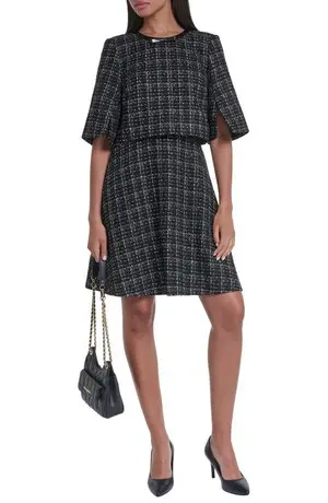 Karl Lagerfeld Paris Sequin Plaid Tweed Dress