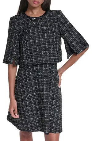 Karl Lagerfeld Paris Sequin Plaid Tweed Dress